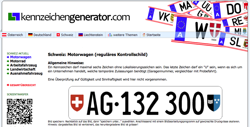 Tipp: Kennzeichen-/Nummernschilder online erstellen - funktionsmodellbau.ch